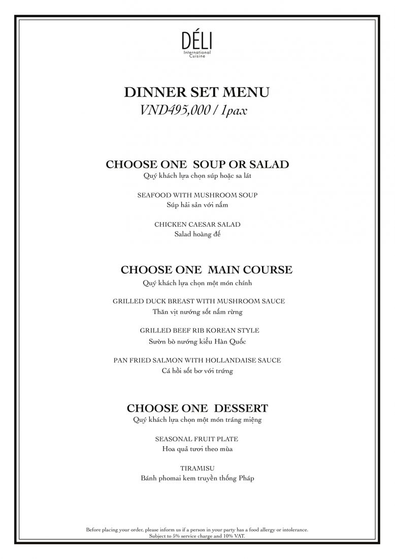 Tasty lunch & dinner set menus - GrandVista